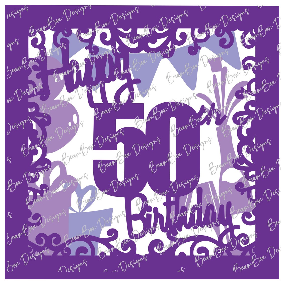 Happy 50th Birthday Shadow Box SVG PDF PNG Paper Cutting Instant ...