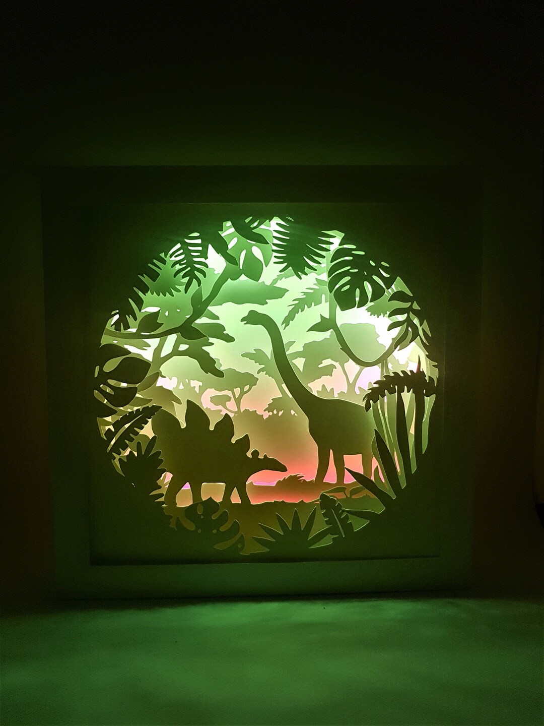 Dinosaur Jungle Shadow Box SVG PDF PNG Paper Cutting Instant Download Template Cut File 8x8 Inch ...