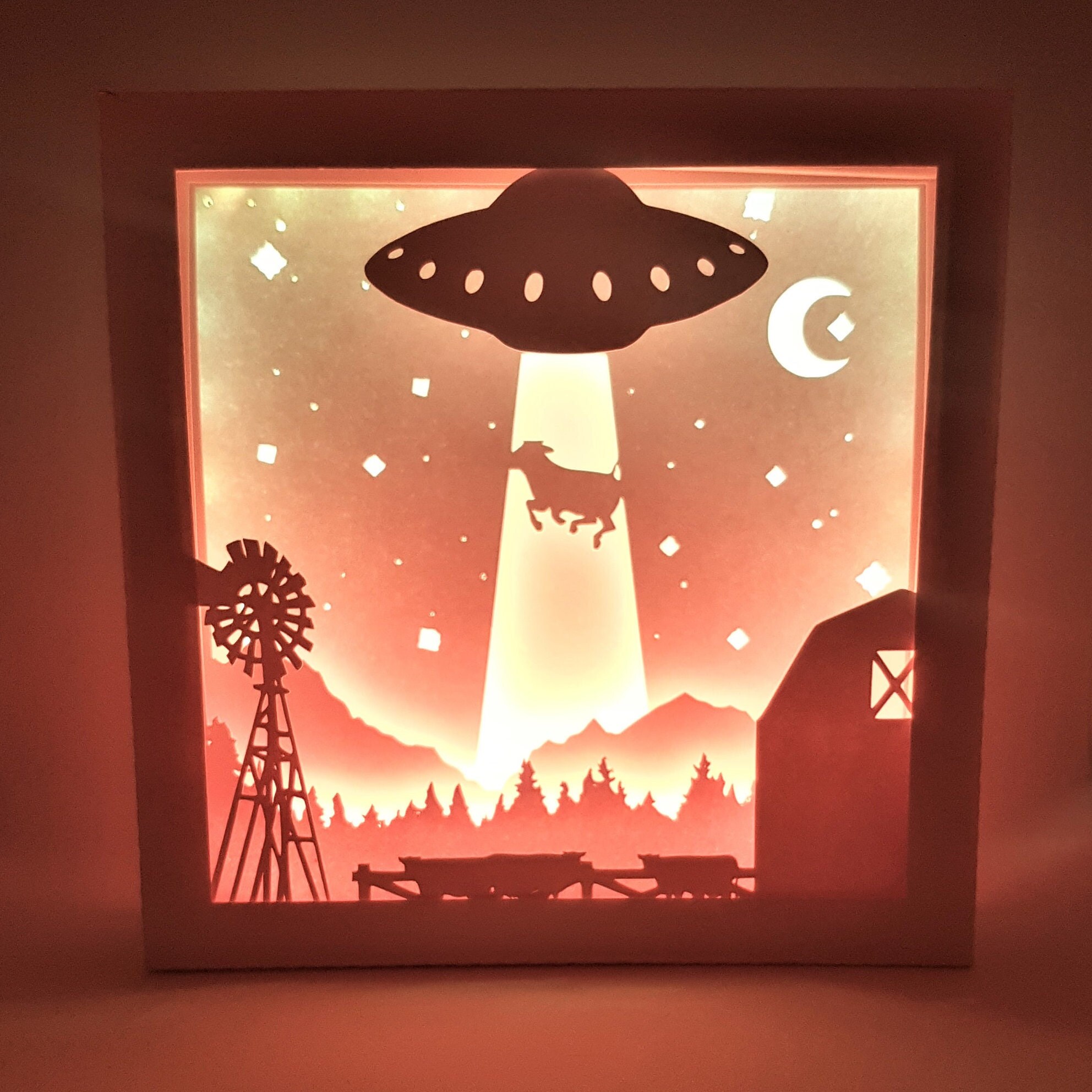 UFO Cow Abduction Shadow Box Svg PDF PNG Paper Cutting Instant Download ...