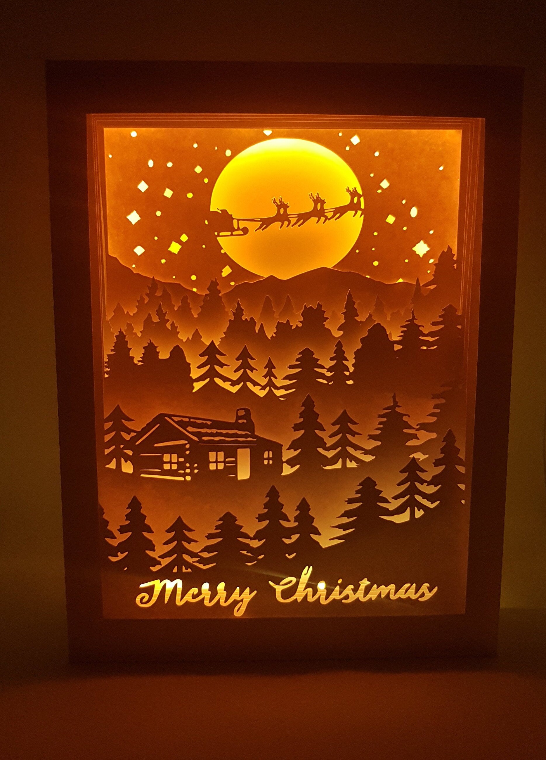 Merry Christmas Cabin shadow box SVG PDF PNG paper cutting | Etsy