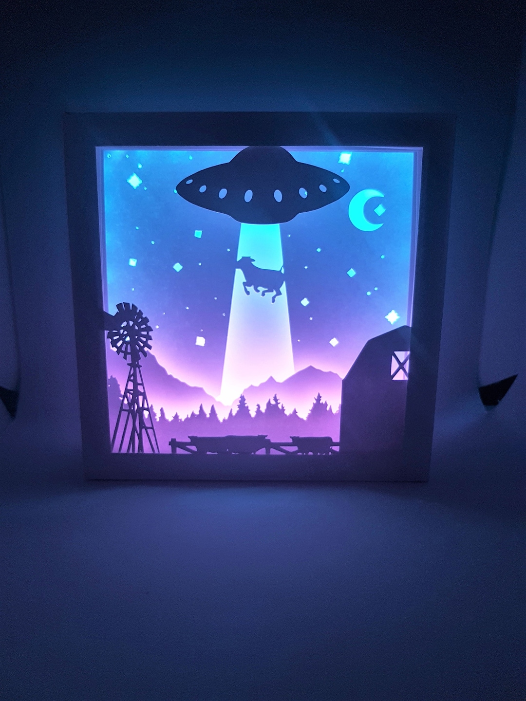 UFO Cow Abduction Shadow Box Svg PDF PNG Paper Cutting Instant Download ...