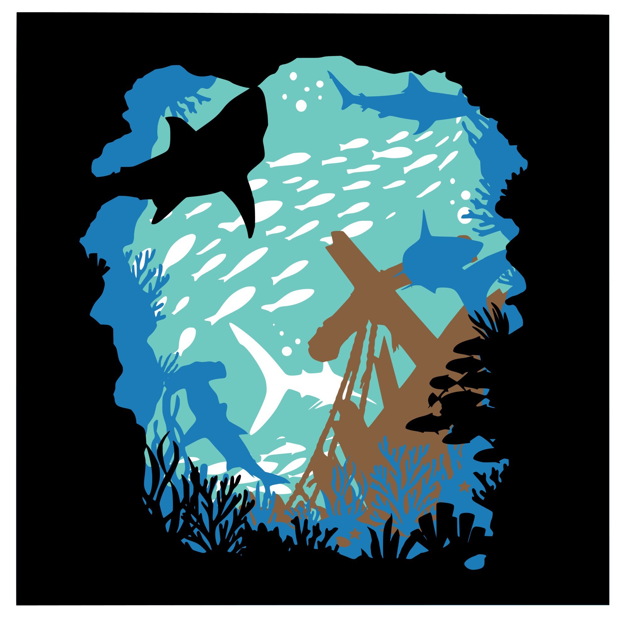 Ocean Sharks Inspired Shadow Box SVG PDF PNG Paper Cutting - Etsy