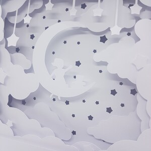 Girl on Moon Shadow Box SVG PDF PNG Paper Cutting Instant Download ...