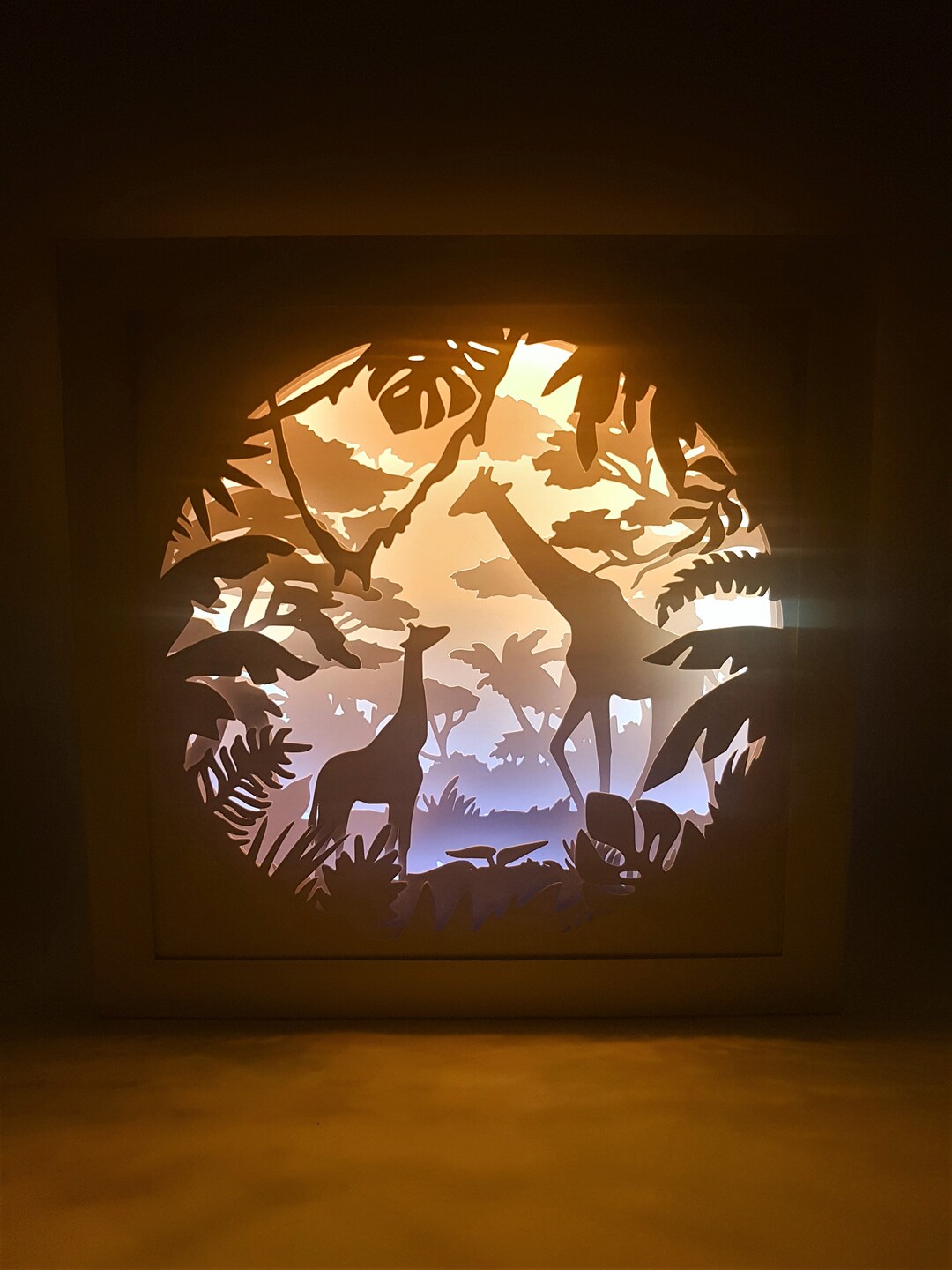 Giraffe Jungle Shadow Box SVG PDF PNG Paper Cutting Instant Download Template Cut File 8x8 Inch ...