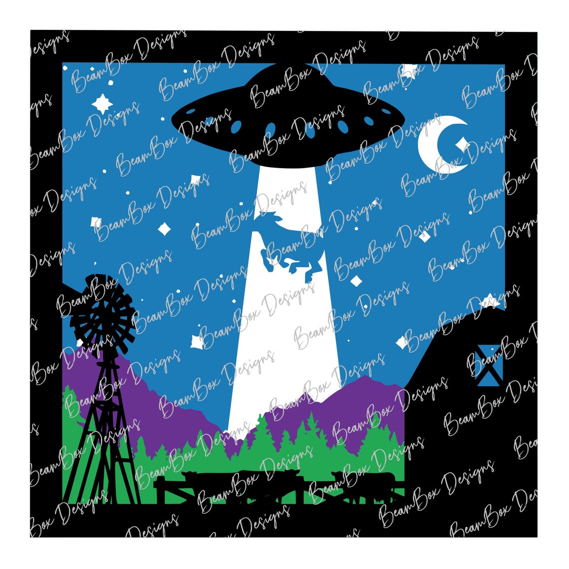 UFO Cow Abduction Shadow Box Svg PDF PNG Paper Cutting Instant Download ...