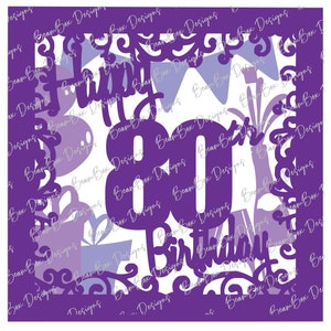 Happy 80th Birthday Shadow Box SVG PDF PNG Paper Cutting Instant ...