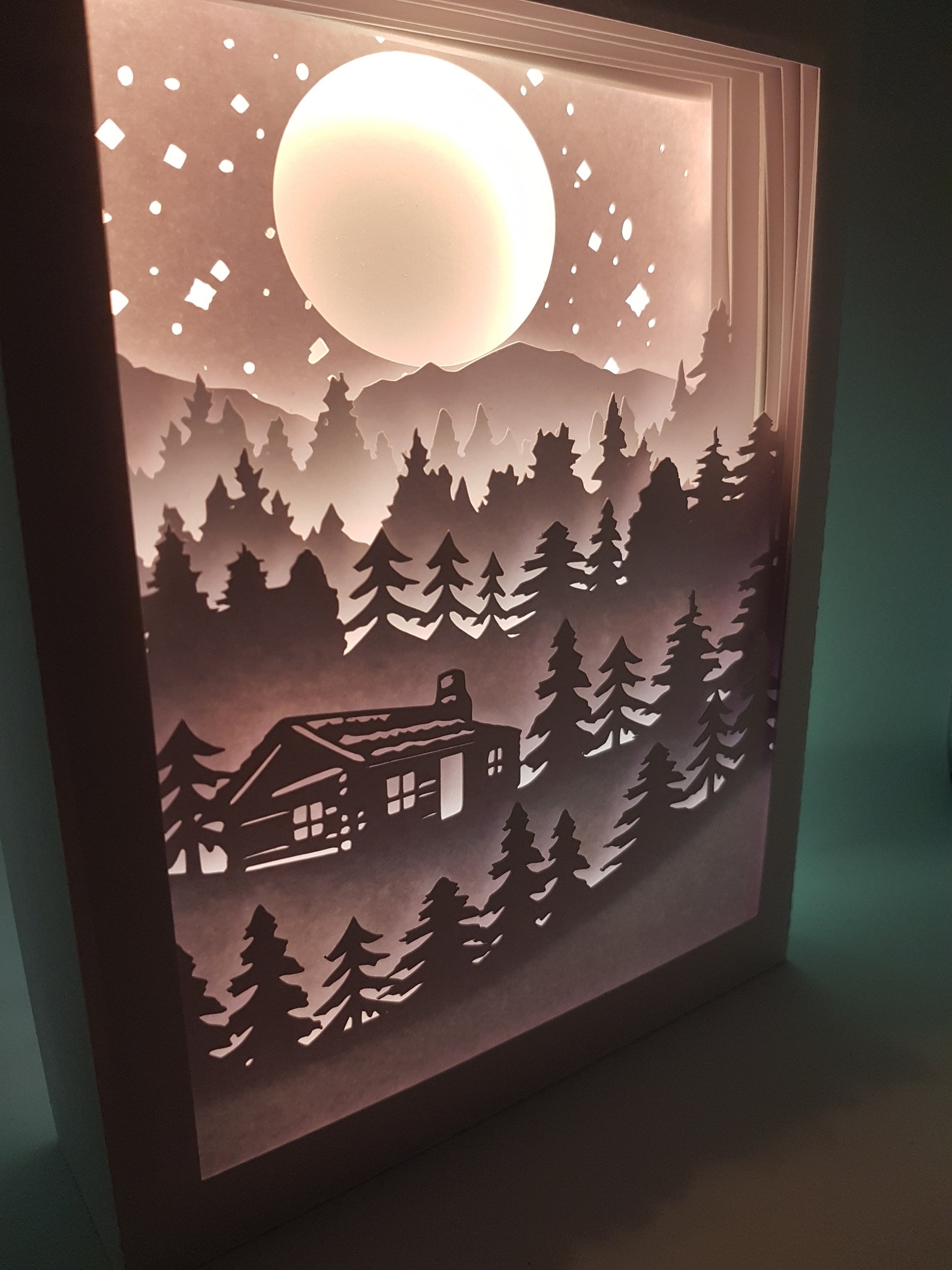 Mountain Forrest Cabin Shadow Box SVG PDF PNG Paper Cutting - Etsy UK