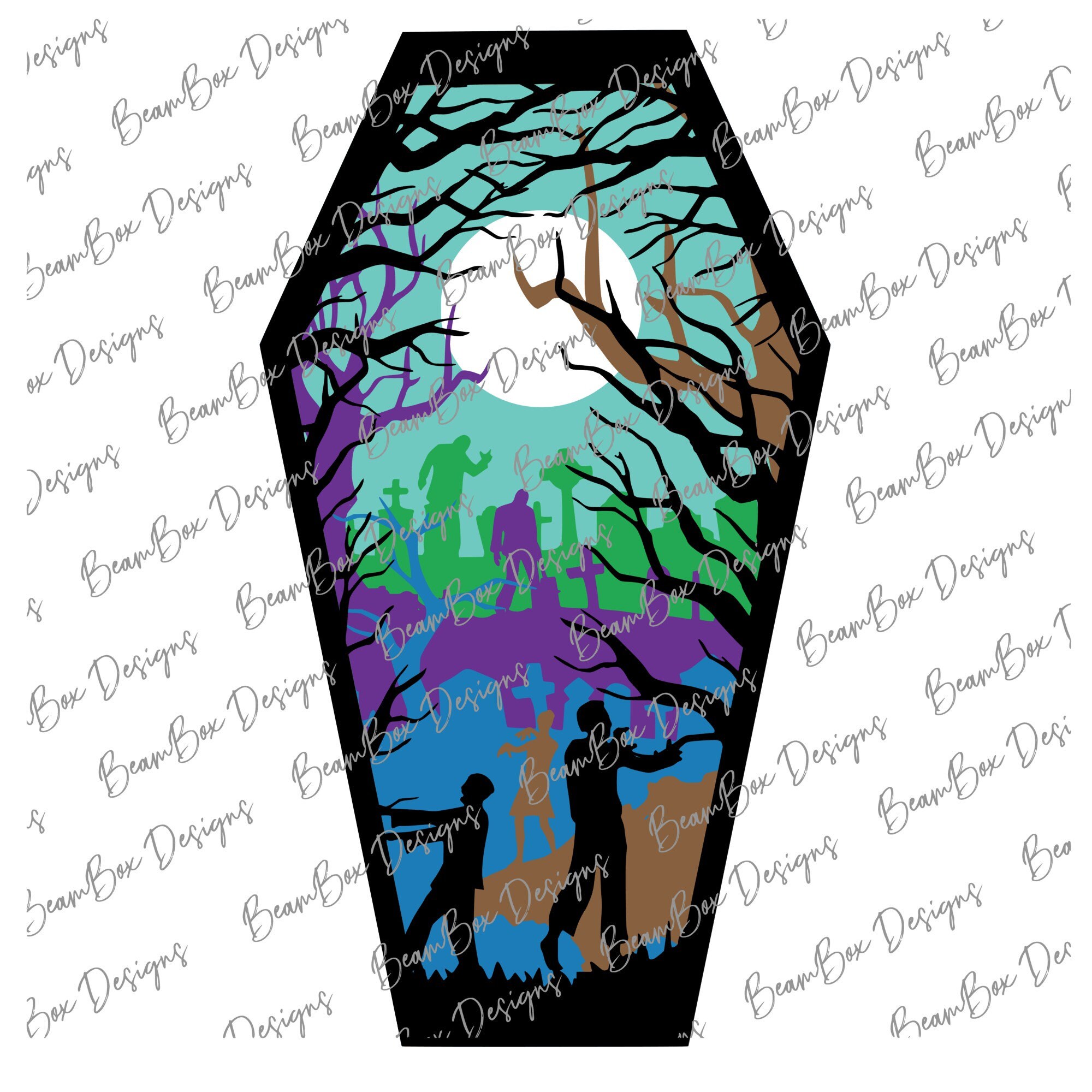 Frame and Layers Combo Coffin Zombie Shadow Light Box Paper Cutting ...