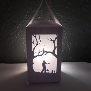 Zombie Lantern Halloween haunted forest paper cutting template | Etsy