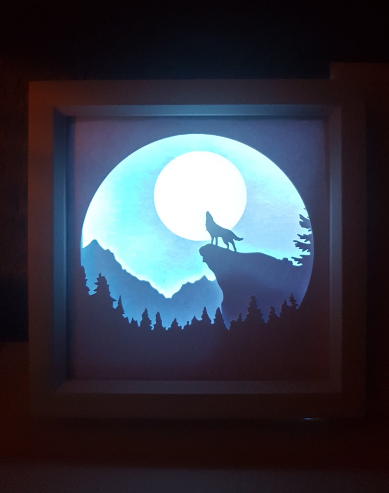 Howling Wolf Shadow Box SVG PDF PNG Paper Cutting Download Template Cut ...