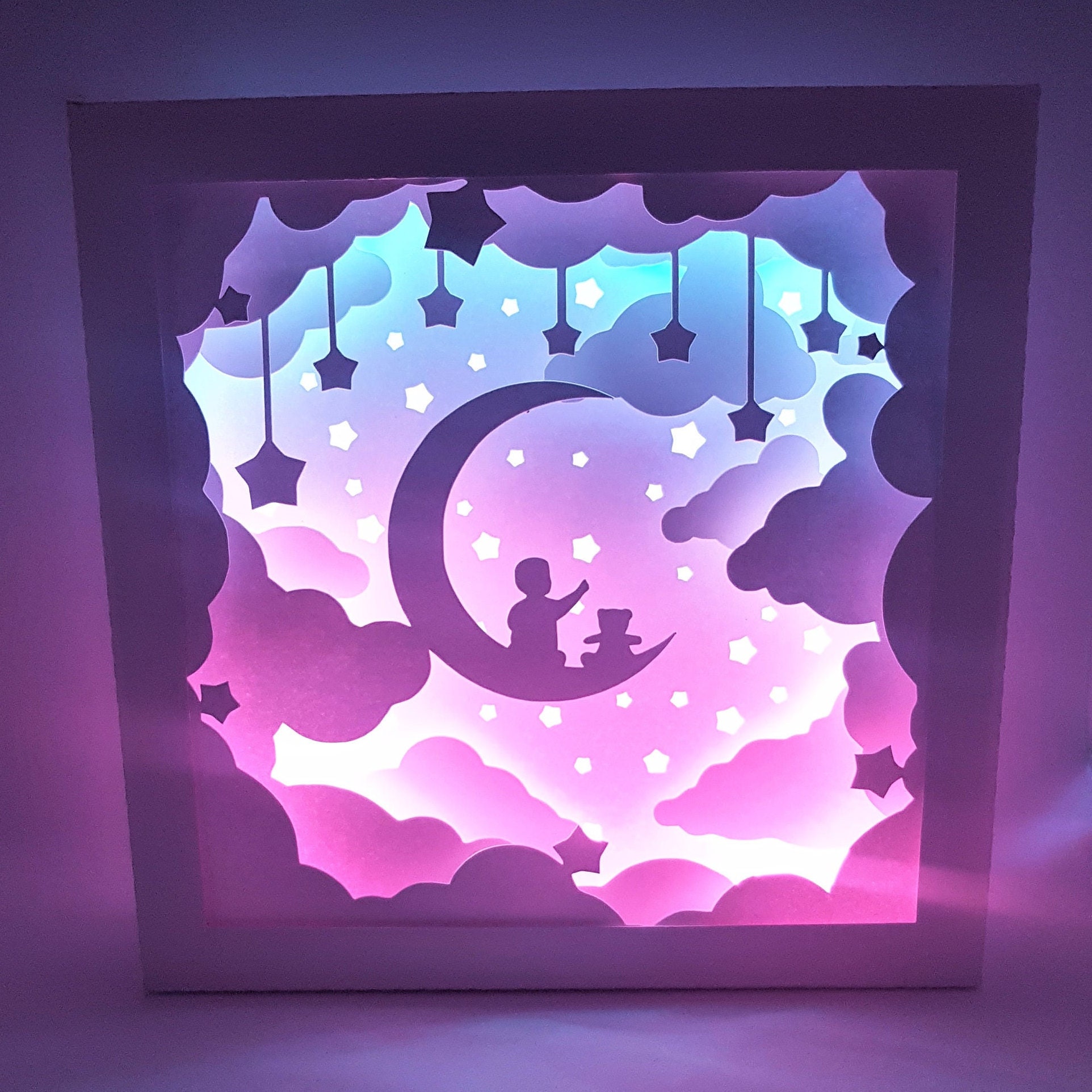 Baby on Moon Shadow Box SVG PDF PNG Paper Cutting Instant Download ...