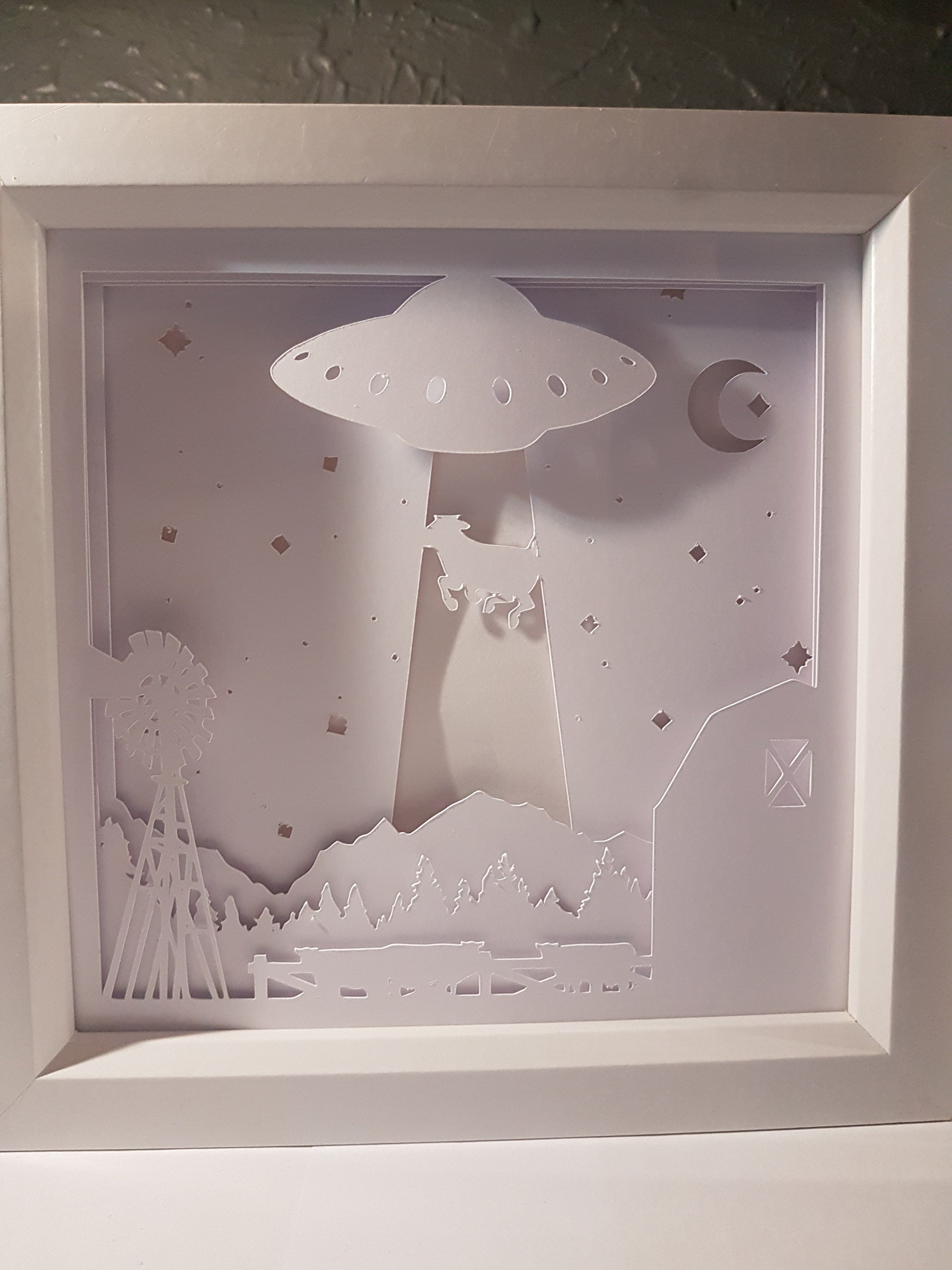 UFO Cow Abduction Shadow Box Svg PDF PNG Paper Cutting Instant Download ...