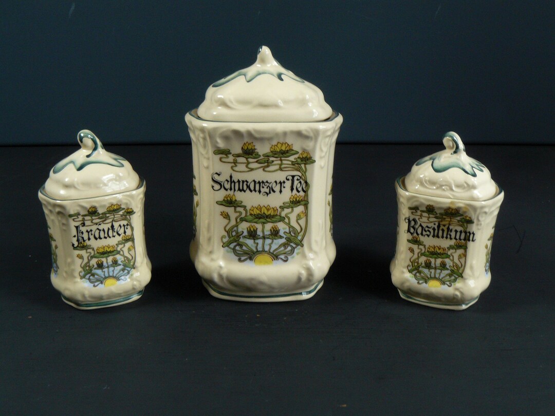 Midcentury Set 3 Ceramic Cans herr Fayence Hand Painting 60s English ...