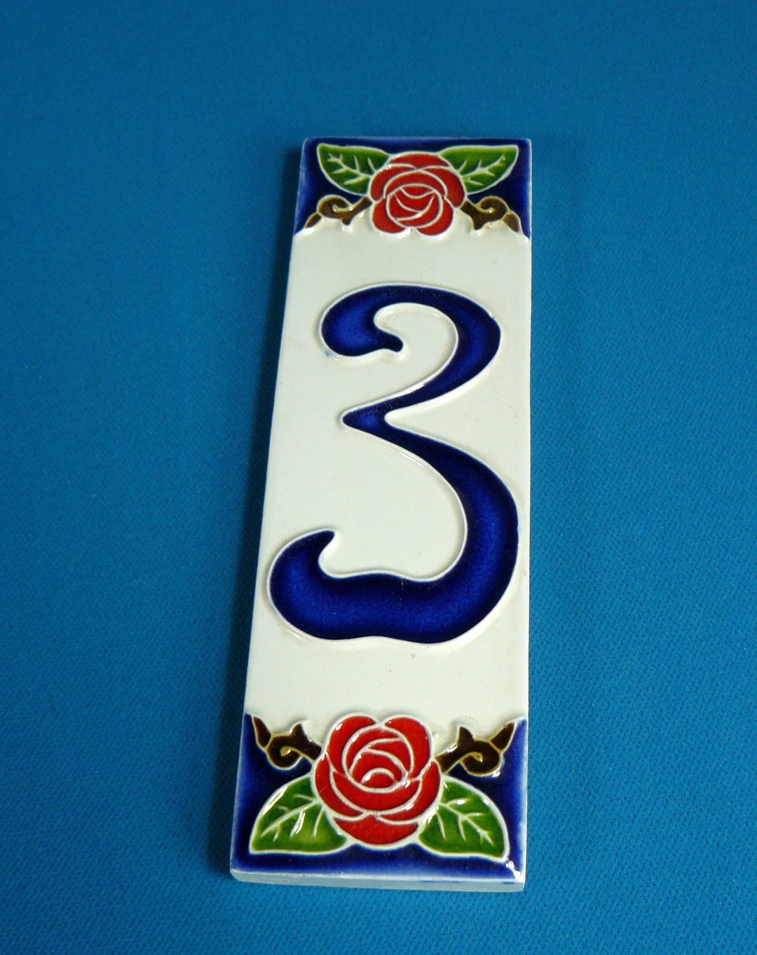 Vintage Ceramic House Number 3 Flowers White Blue - Etsy