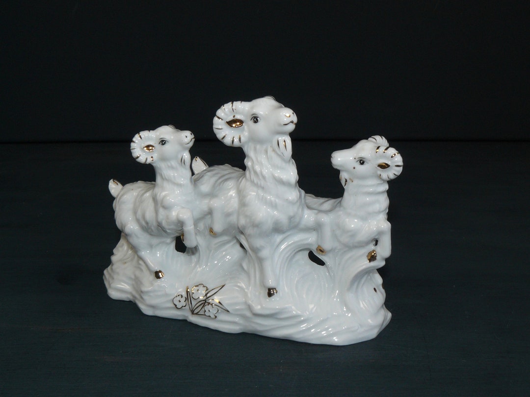 Vintage Decorative Porcelain Figure 3 Rams Hand-painted Aries Figure - Etsy