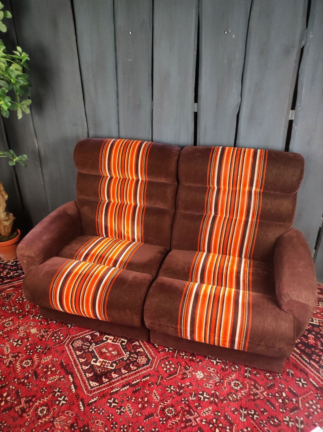 Vintage Couch+ Armchair Modular Elements Velvet Velour Brown Orange 70s ...