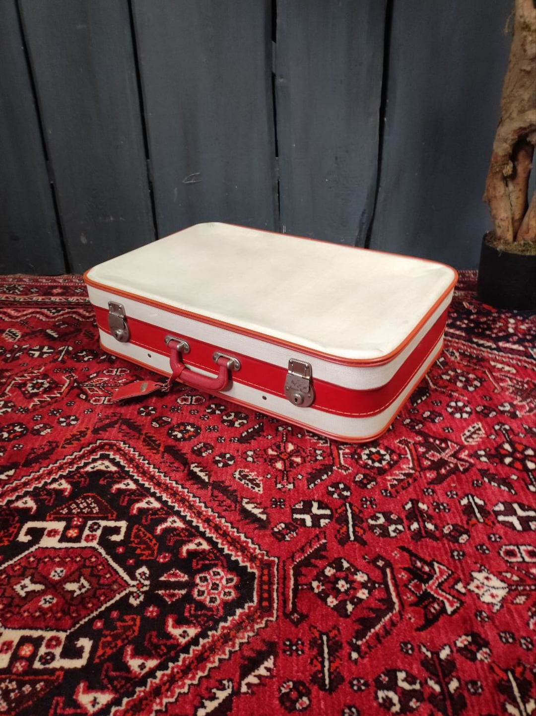 Midcentury Small Suitcase Weekender RAL Hardboard Red White 50s ...
