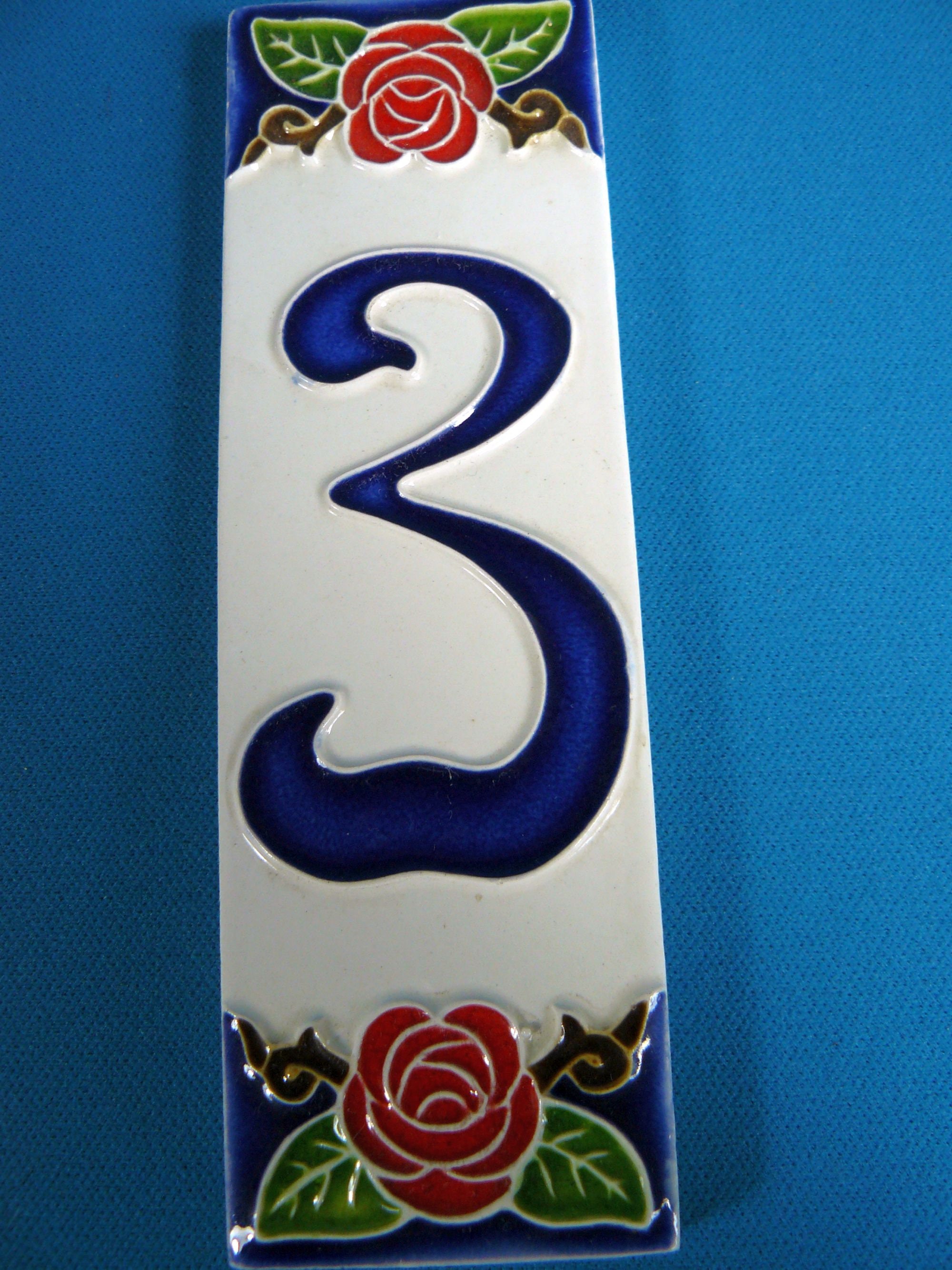 Vintage Ceramic House Number 3 Flowers White Blue - Etsy
