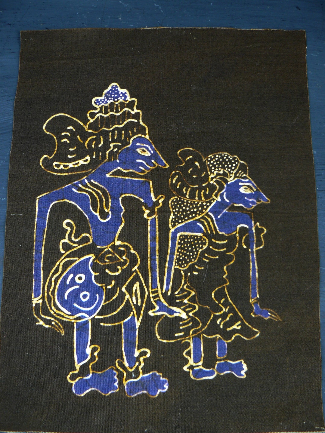 Vintage Small Batik Picture Indonesia 70s Wayang Figures on Cotton 23 X ...
