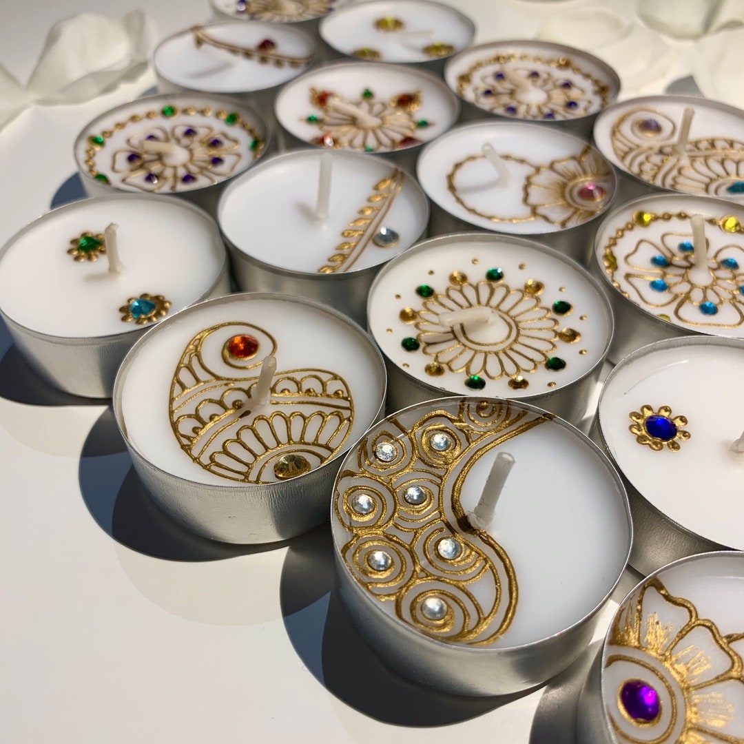 10x Gold Multicoloured Mehndi/henna Tealight Candle | Assorted Design ...