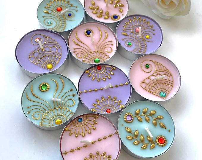 10x Pastel Mehndi Henna Tealight Candles Pack | Indian Wedding Favour ...