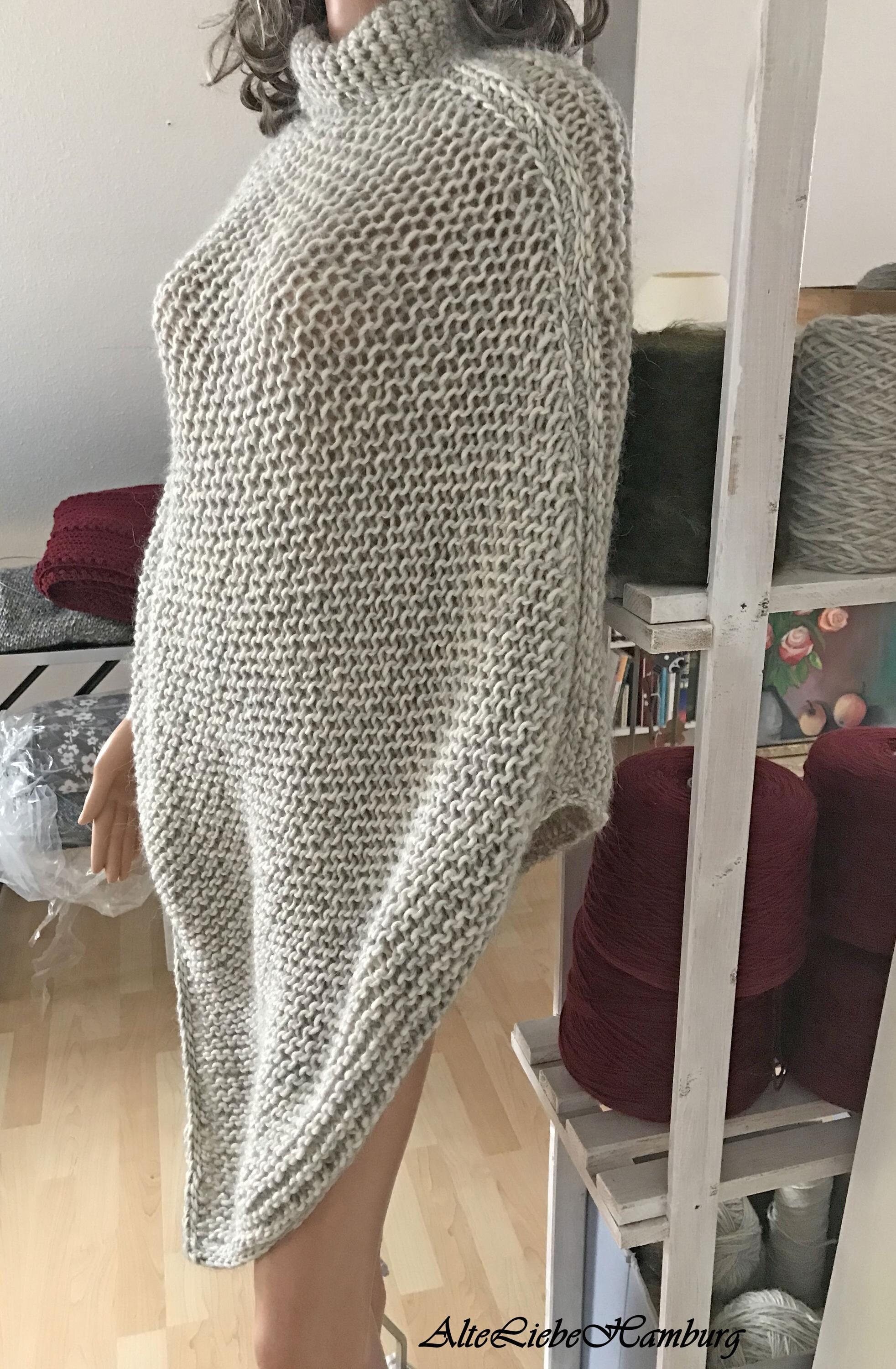 Alpaca Virgin Wool Merino Poncho in Taupe Melange / Can Be Worn on Both ...