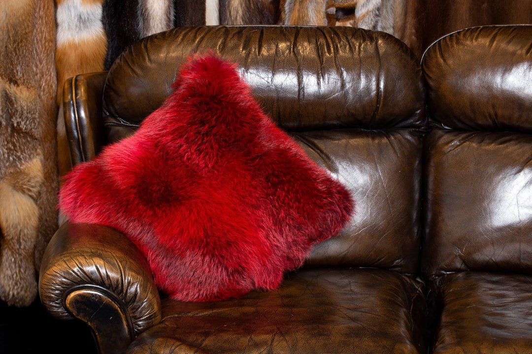 Genuine Red Fox Fur Cushion Dark Type Fox Fur Pillow Genuine Fur Red ...