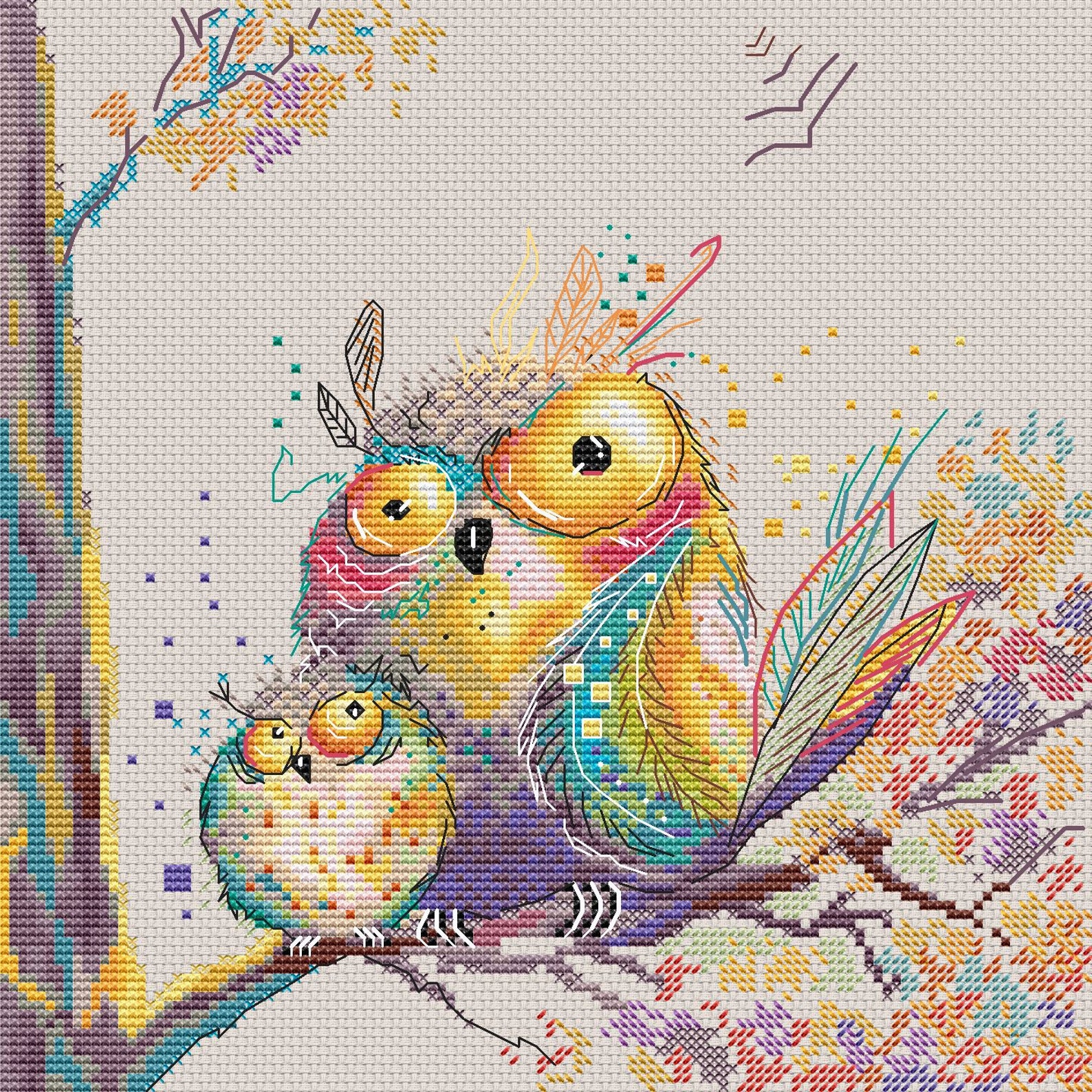 Two Crazy Owls Cross Stitch Pattern Pdf Cute Funny Birds DIY | Etsy