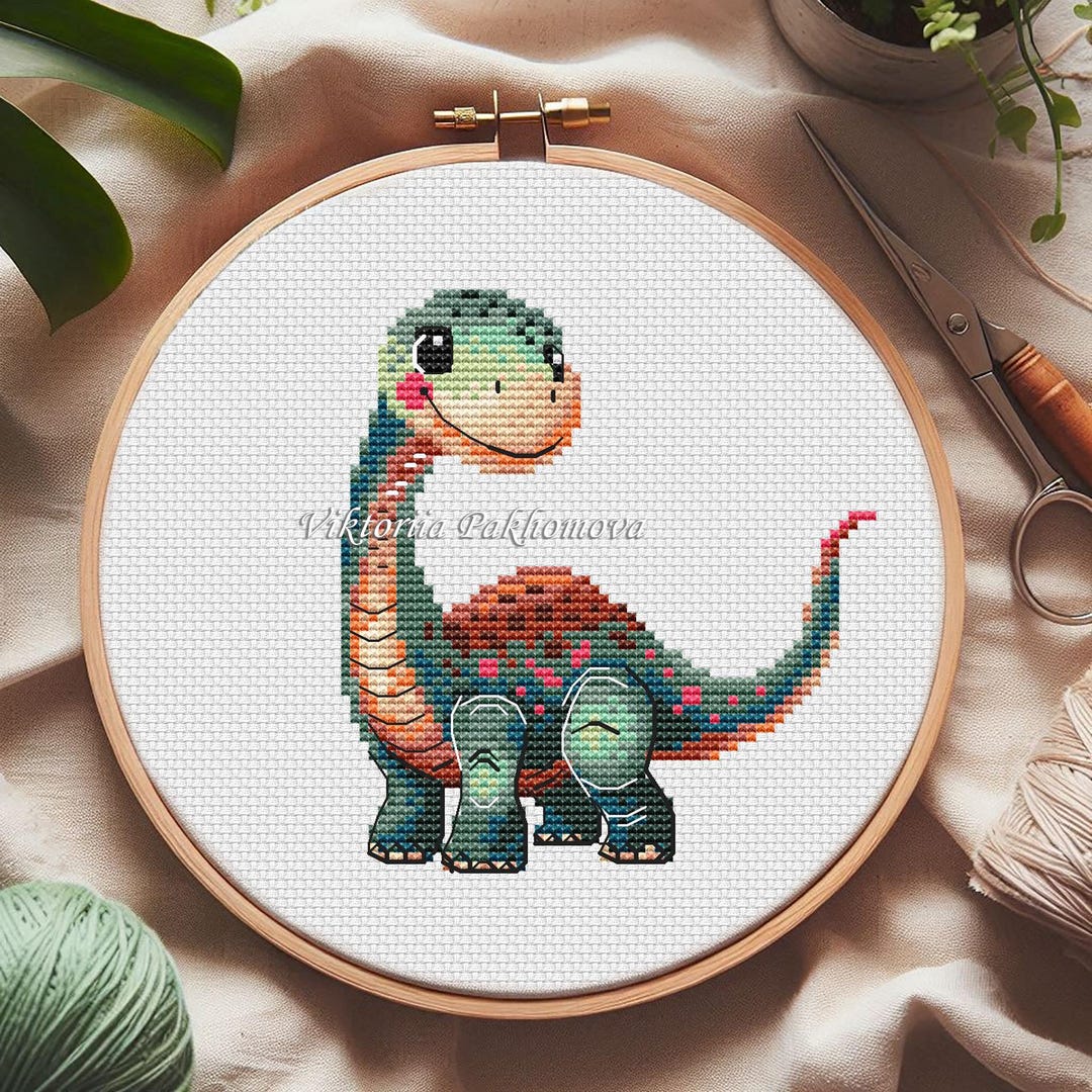 Baby Dinosaur Cross Stitch Pattern: Colorful Jurassic Animal Nursery ...