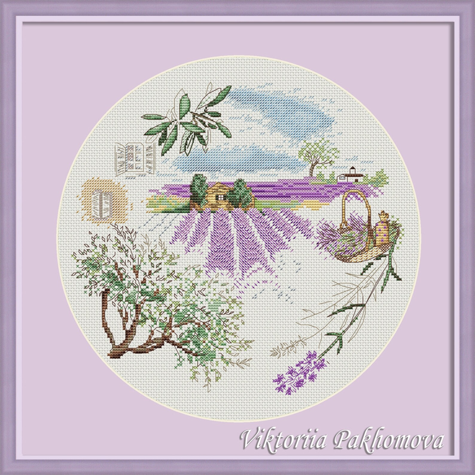 Lavender Cross Stitch Pattern Pdf Summer Landscape Floral - Etsy