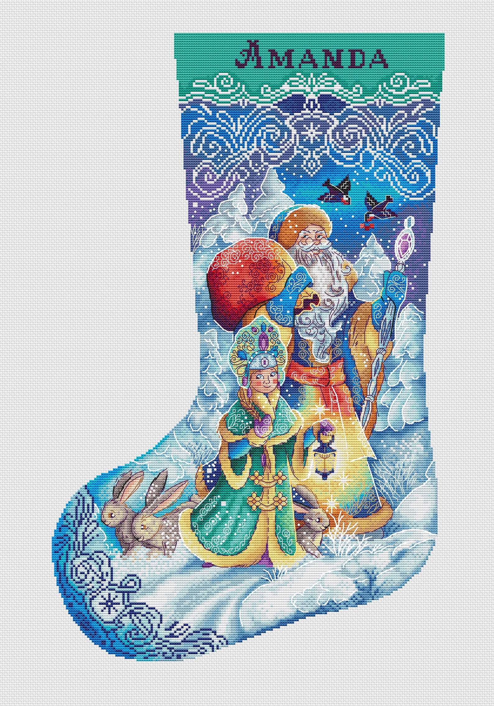 Christmas Stocking Cross Stitch Pattern: Custom Santa and Bunny ...