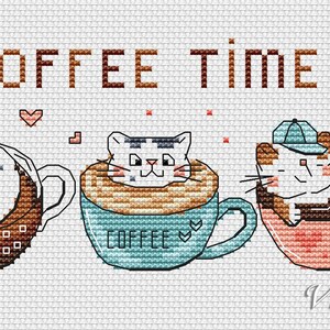Coffee Cat Cross Stitch Pattern Pdf Friends Bookmark Ginger Cat ...
