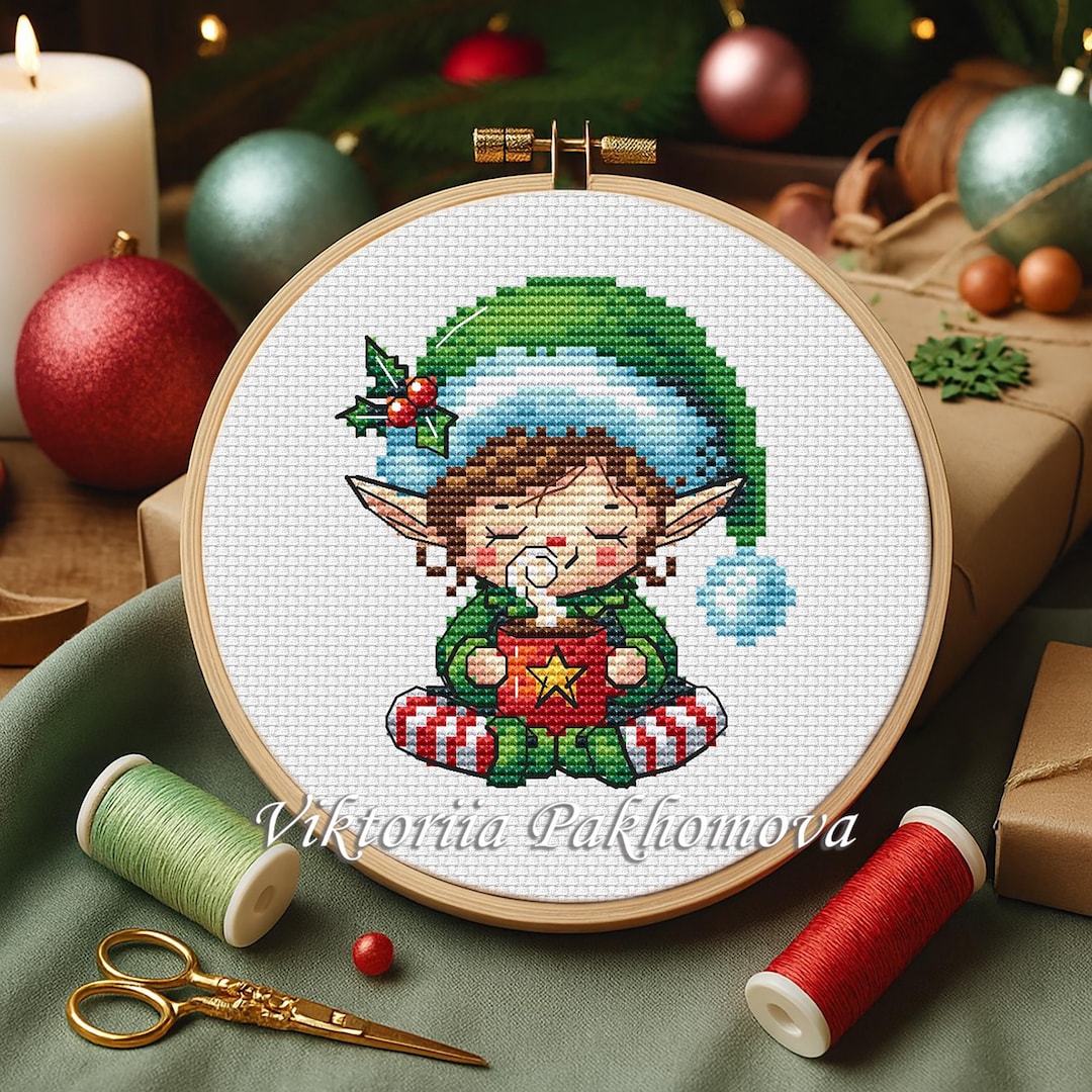 Christmas Elf Cross Stitch Pattern PDF: Funny Fairy Winter Hand ...