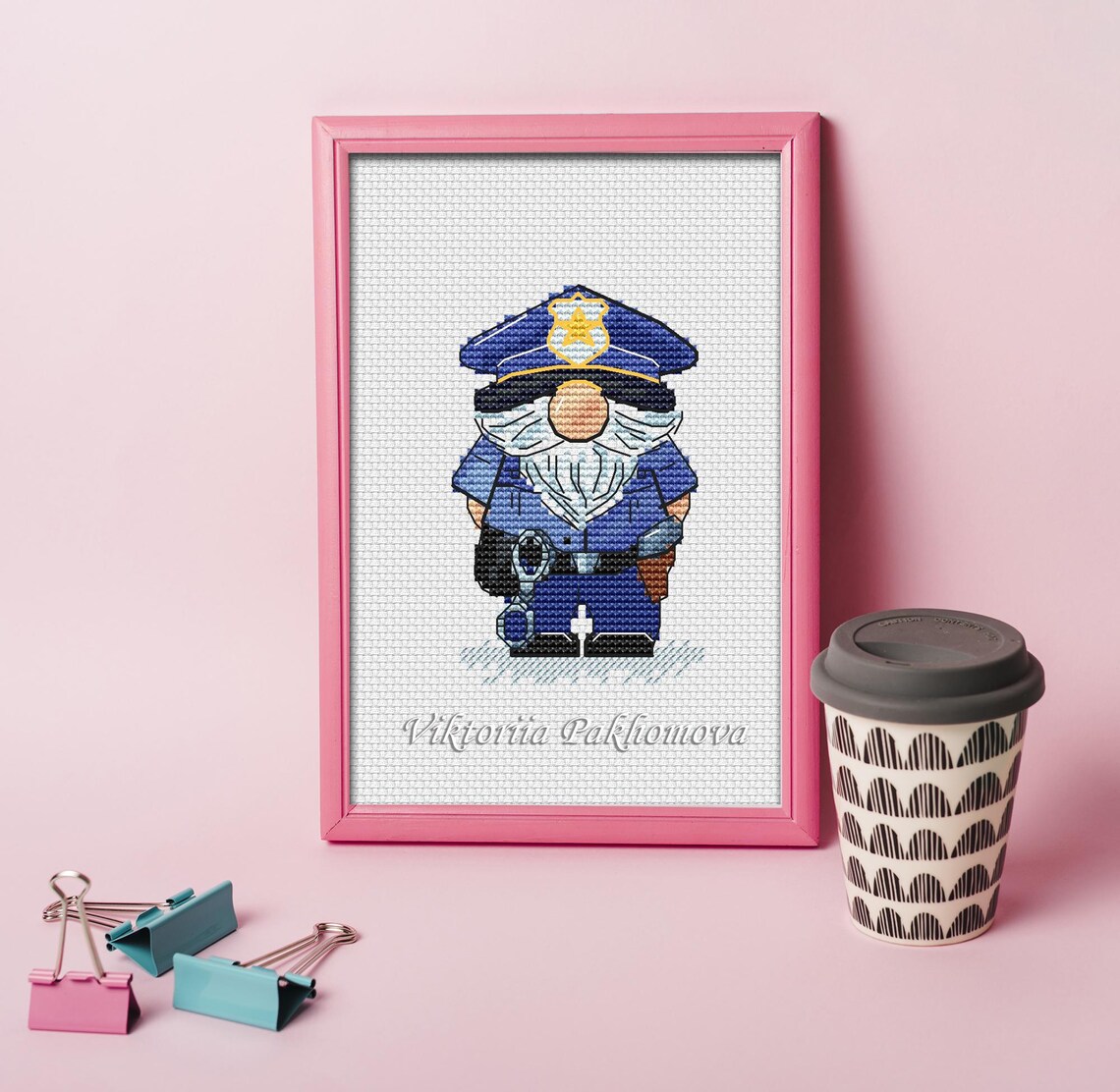 Police Officer Gnome Cross Stitch Pattern: Military Dwarf Mini ...