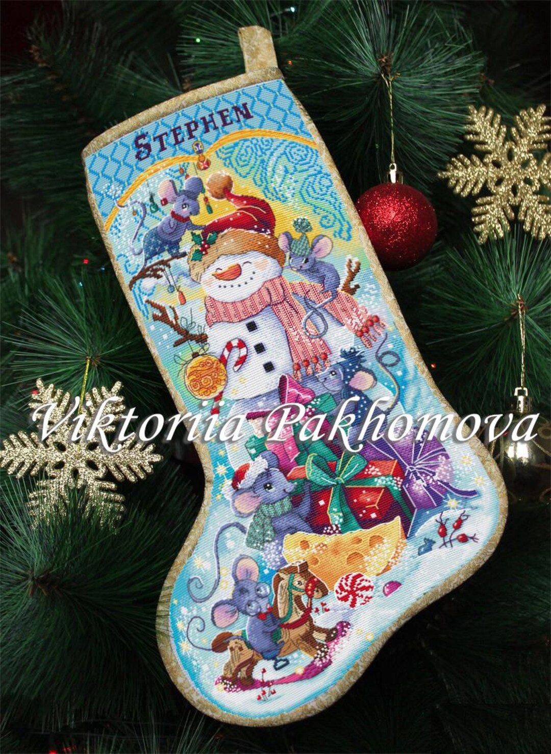 Mice Christmas Stocking Cross Stitch Pattern: Whimsical Snowman and ...