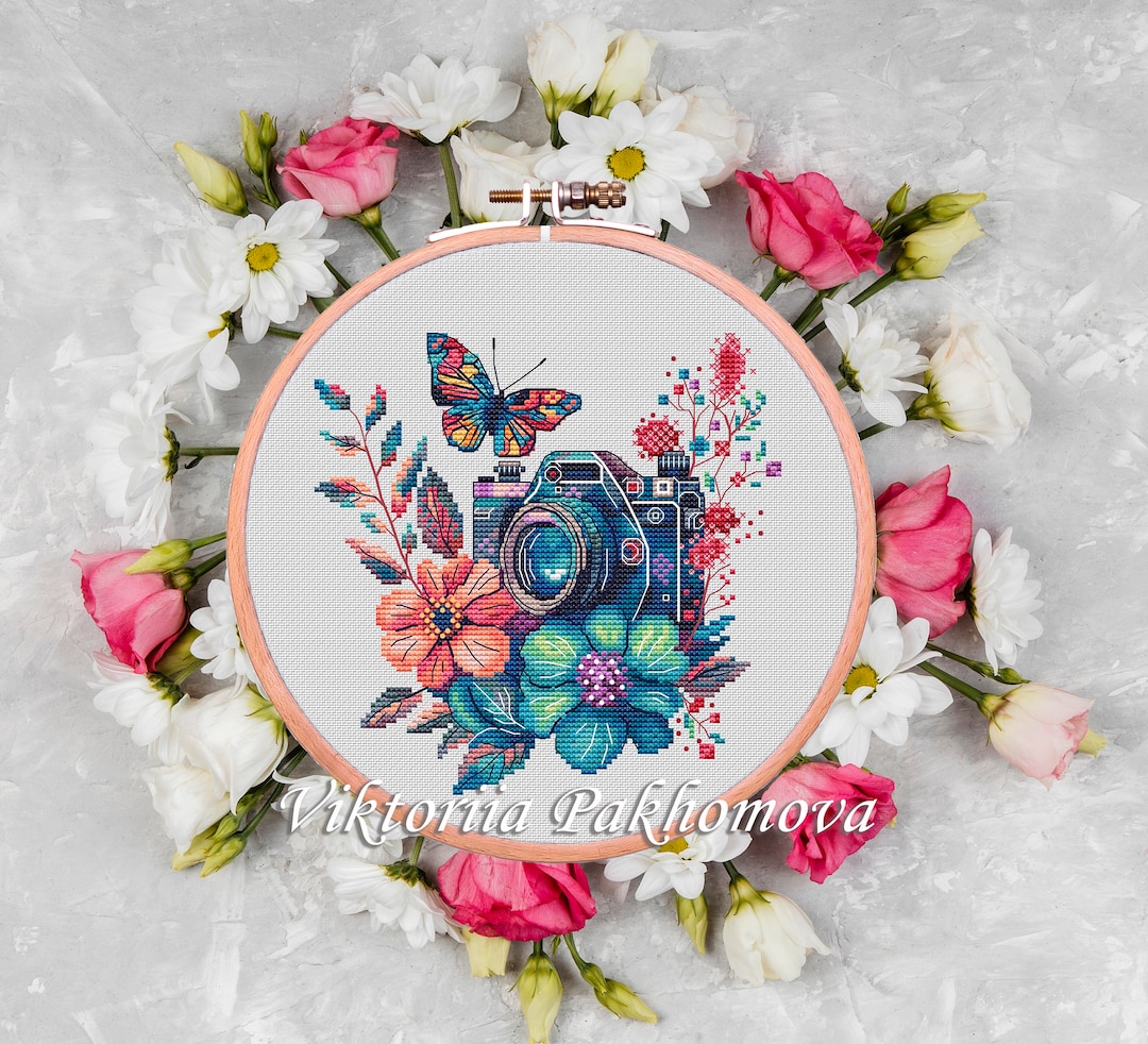 Vintage Camera Cross Stitch Pattern Pdf Pictorial Butterfly Seasonal ...