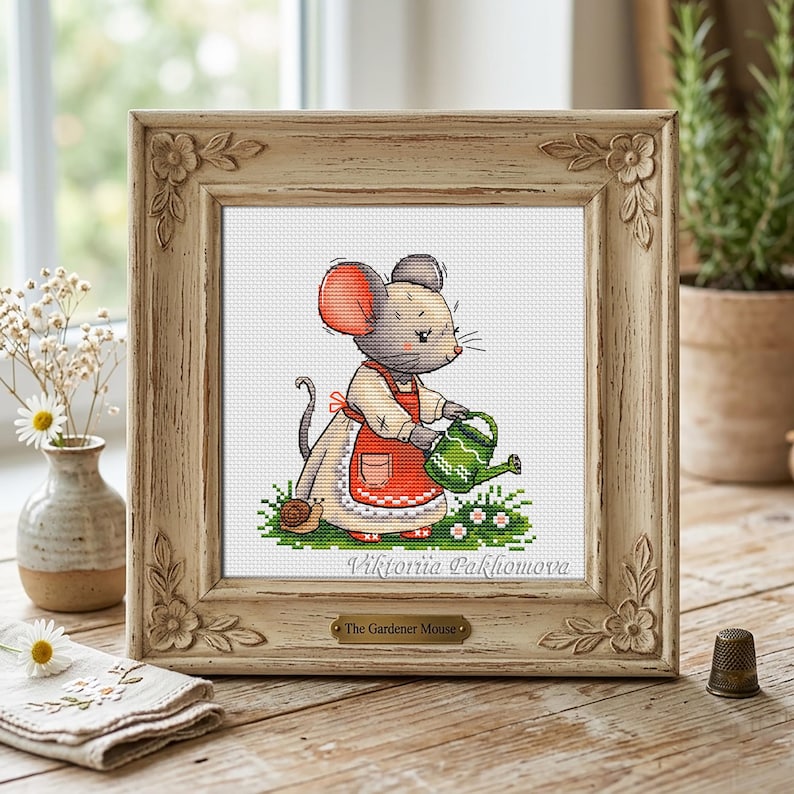 Cottagecore Mouse Gardener Cross Stitch Pattern PDF, Whimsical Woodland ...