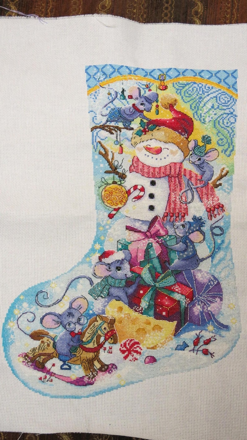 Mice Christmas Stocking Cross Stitch Pattern: Whimsical Snowman and ...
