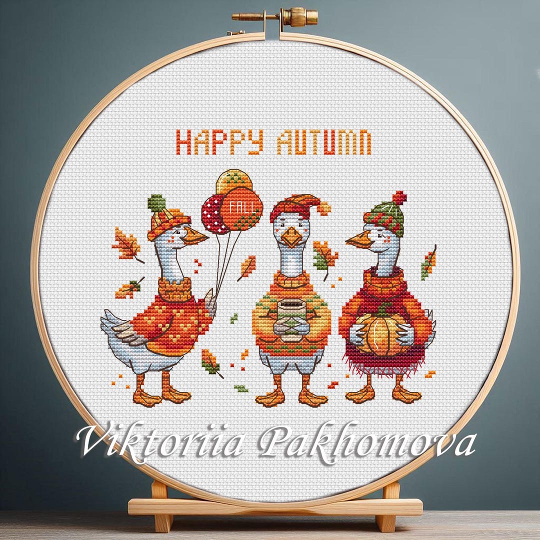 Autumn Geese Cross Stitch Pattern: Thanksgiving Fall Goose Bird Design ...