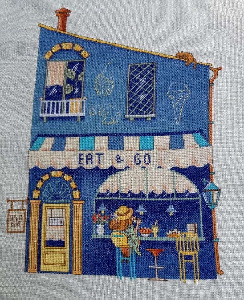 Bistro Cross Stitch Pattern Pdf European Cafe Embroidery Lucky - Etsy