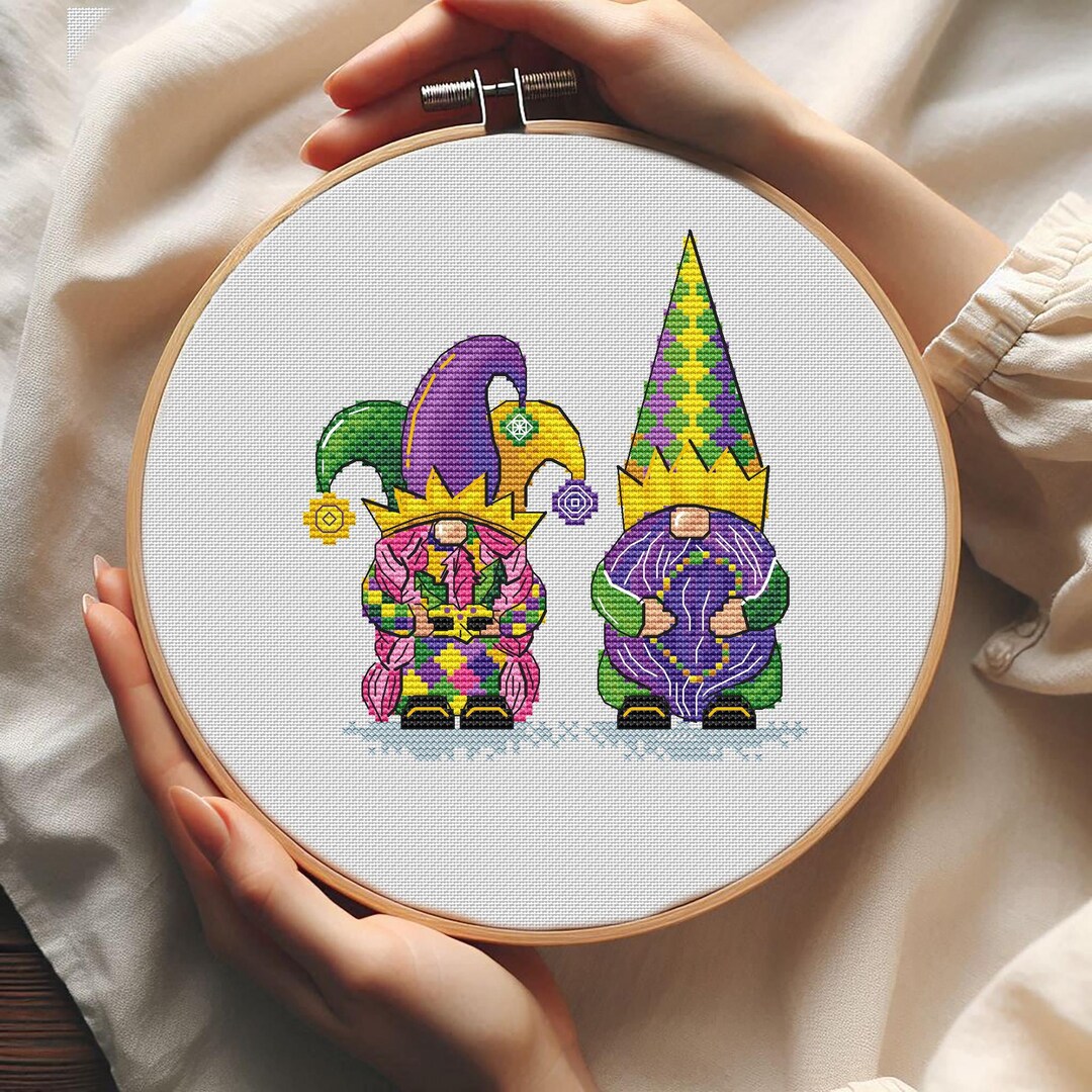 Mardigra Gnomes Cross Stitch Pattern Pdf Whimsical Funny Carnival ...