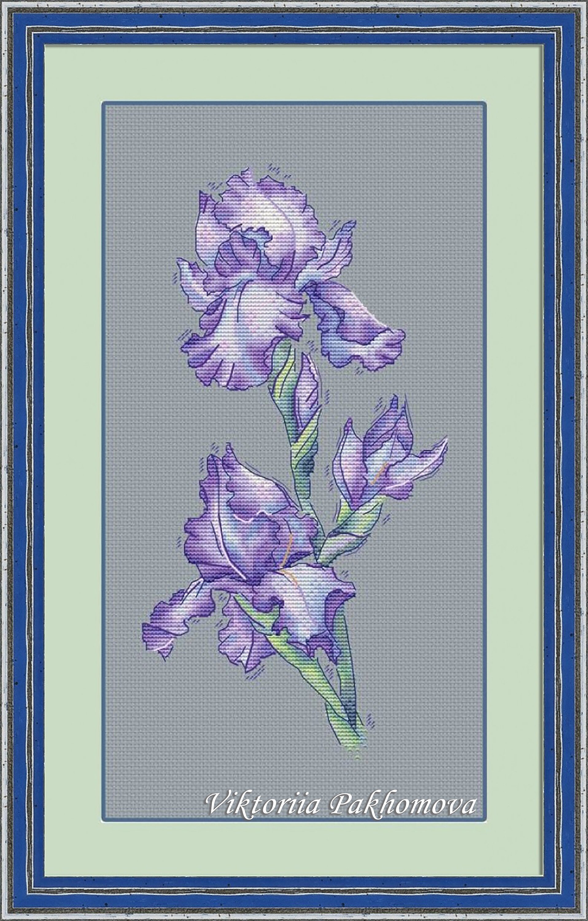Blue Flower Iris Cross Stitch Pattern Pdf Watercolor Floral | Etsy