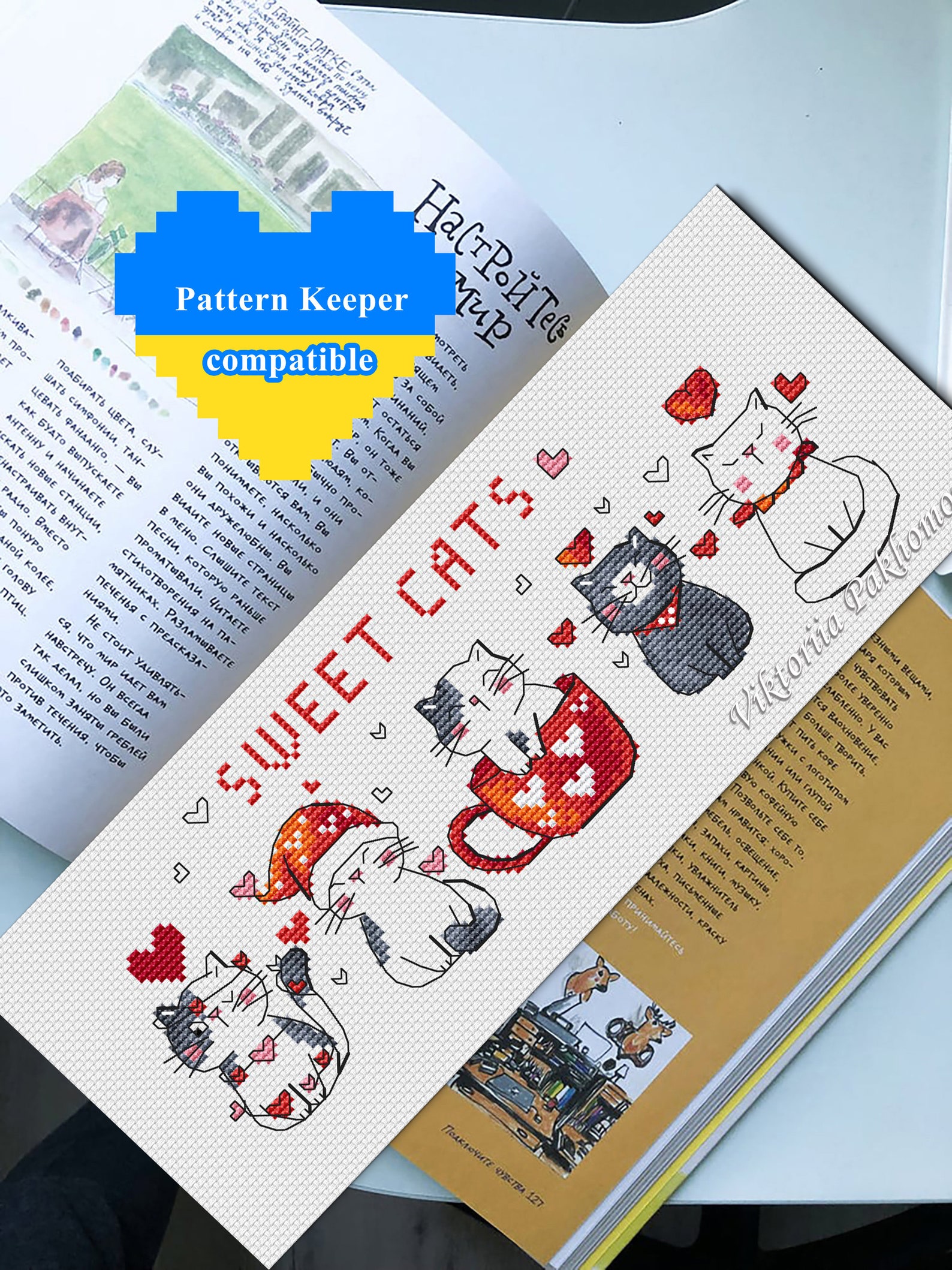 Valentines Cat Bookmark Cross Stitch Pattern Pdf Funny Calico - Etsy