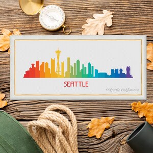 Seattle Skyline Cross Stitch Pattern PDF – Rainbow City Silhouette ...