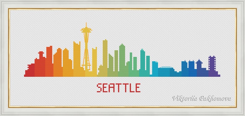 Seattle Skyline Colorful Cross Stitch Pattern Pdf USA Travel - Etsy