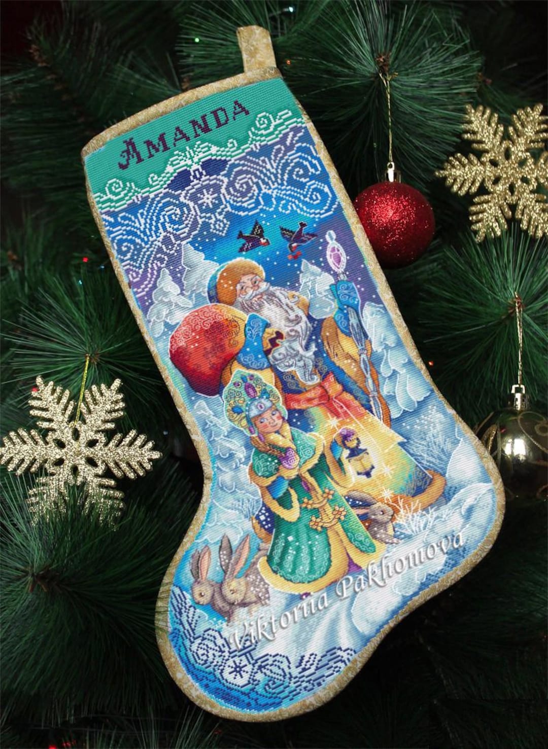 Christmas Stocking Cross Stitch Pattern: Custom Santa and Bunny ...