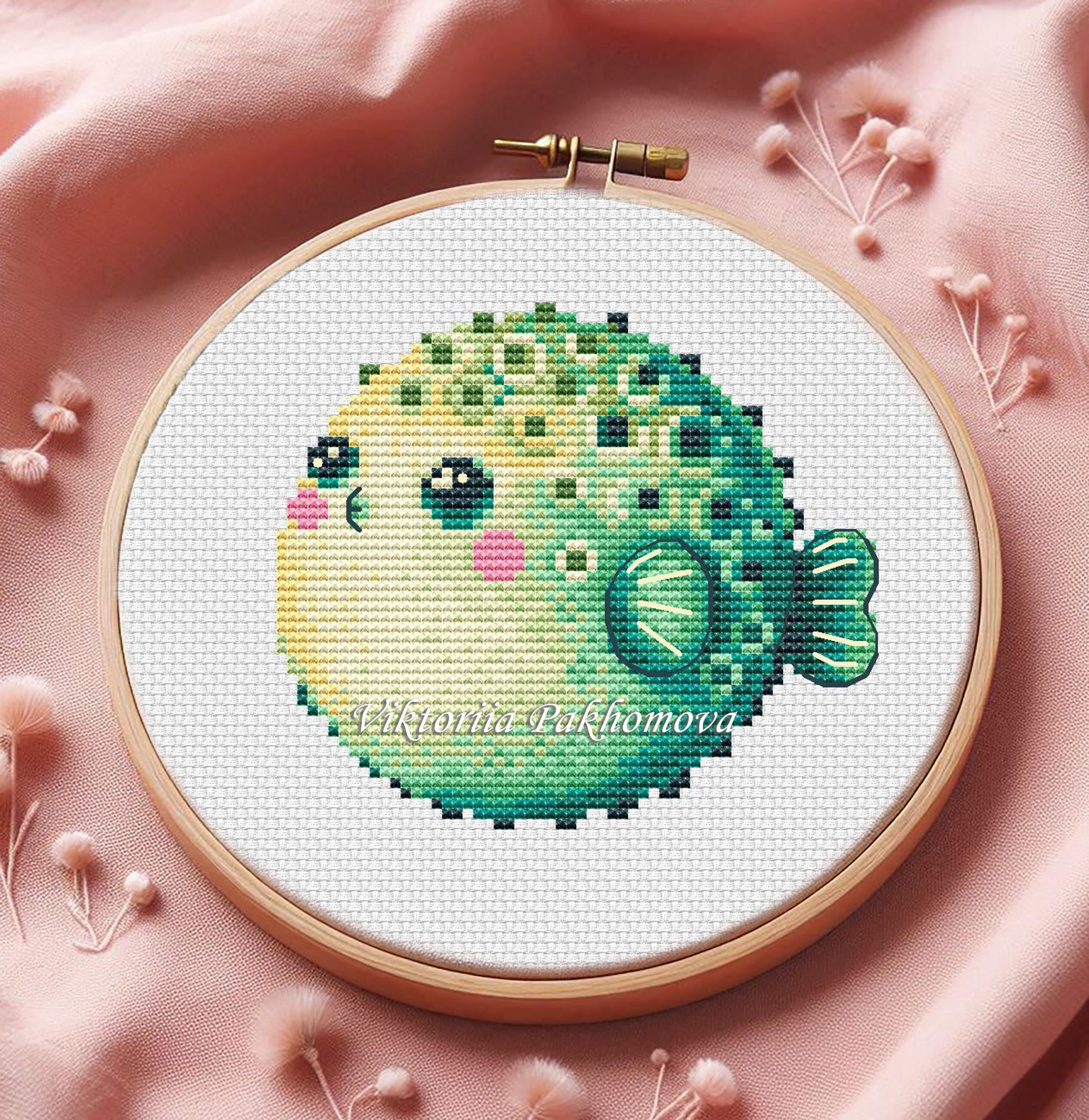 Baby Puffer Fish Cross Stitch Pattern: Colorful Mini Ocean Creature ...