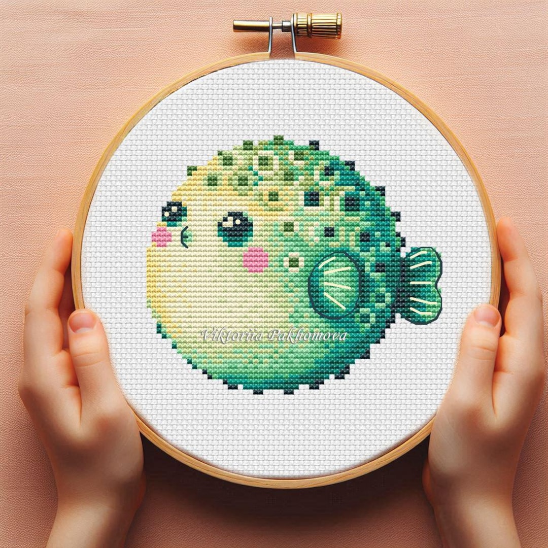 Baby Puffer Fish Cross Stitch Pattern: Colorful Mini Ocean Creature ...