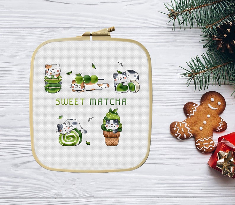 Matcha Sampler Cat Cross Stitch Pattern Pdf Funny Calico - Etsy