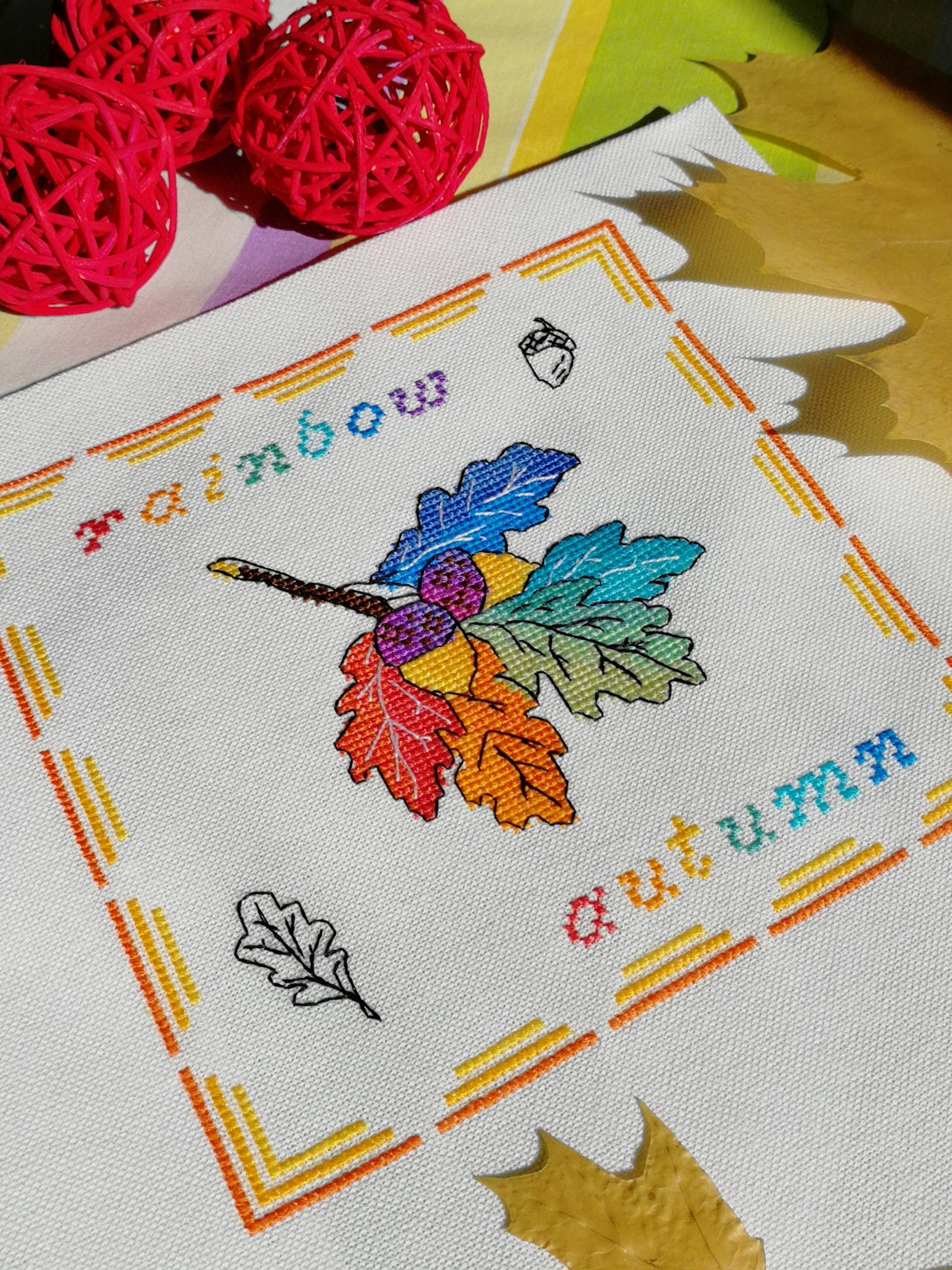 Rainbow Acorn Cross Stitch Pattern Pdf Pictorial Oak Leaf Autumn ...